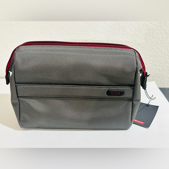 Tumi | Bags | Nwt Tumi Framed Travel Kit Gray With Red Zip Logo | Poshmark